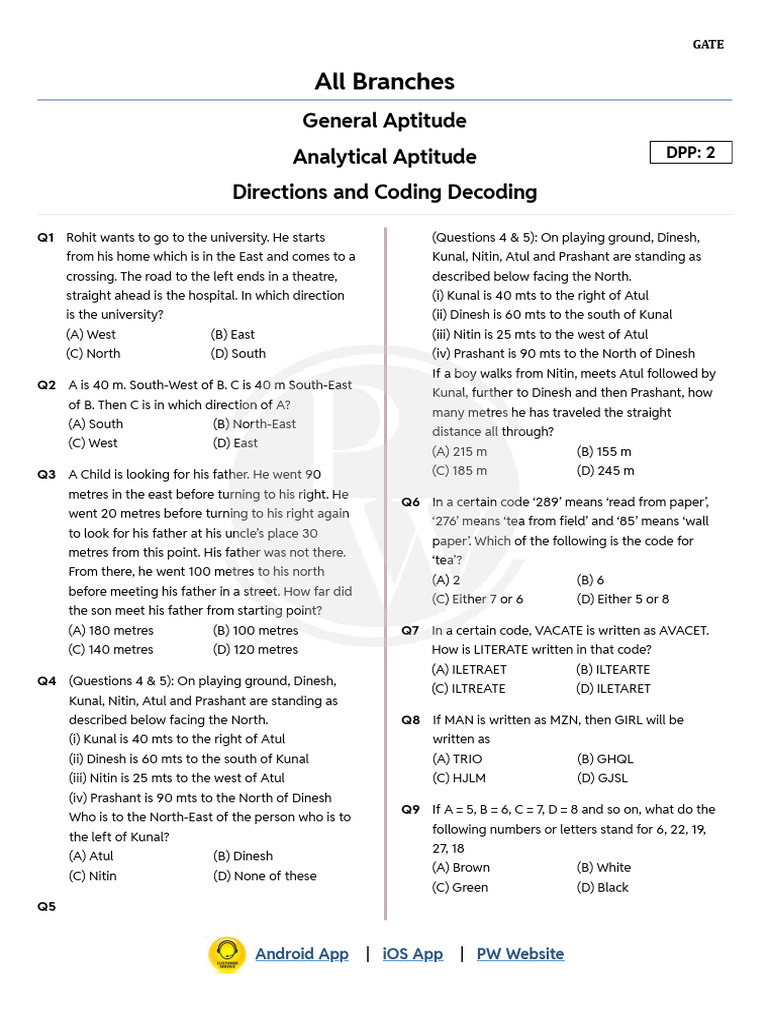Analytical Reasoning - DPP 02 (By Amulya Sir) | PDF