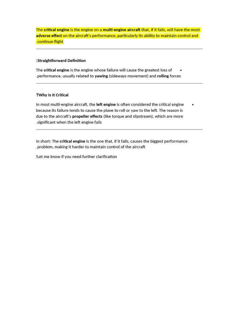 The Critical Engine Is The Engine On A Multi | PDF