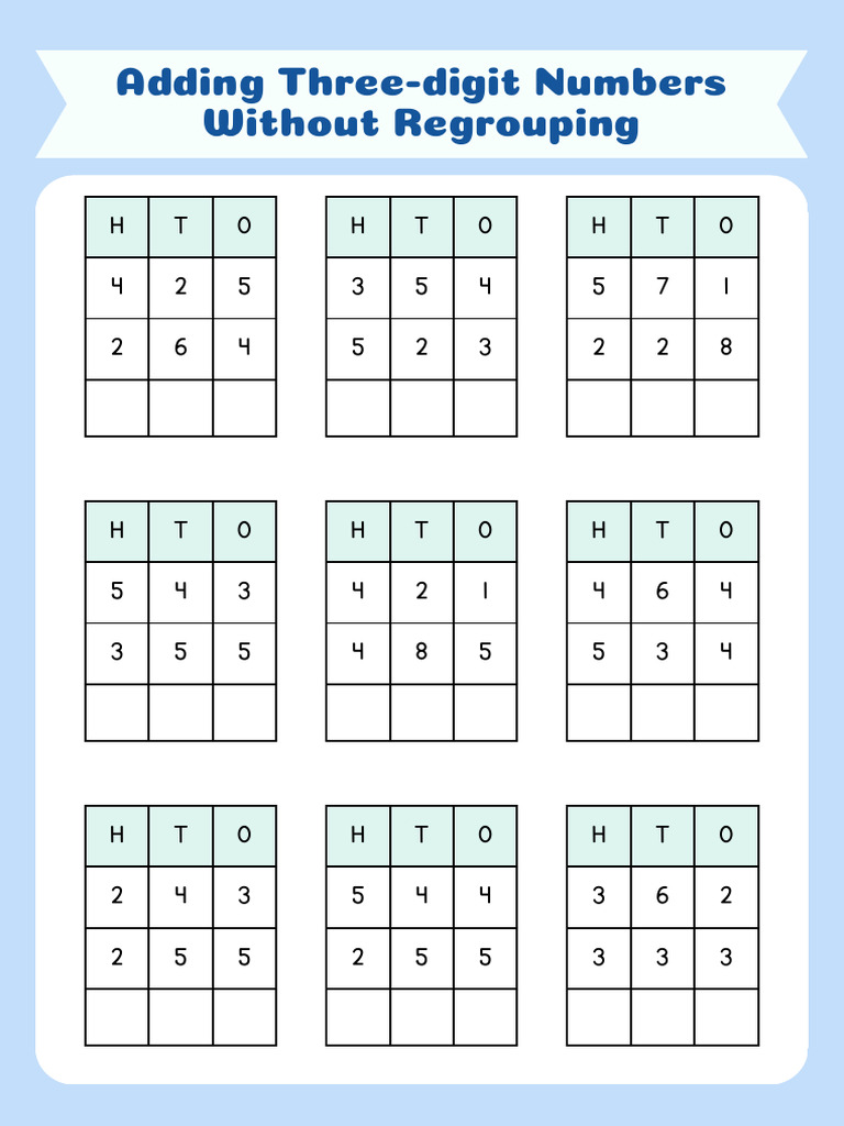Blue Addition of Numbers Without Regrouping Math Worksheet in Simple ...
