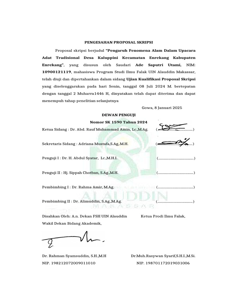 Pengesahan Proposal Ade1 | PDF