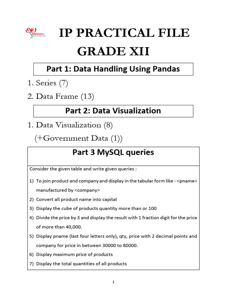 Grade 12-IP-Practical File -2024-2 | PDF | Data Management
