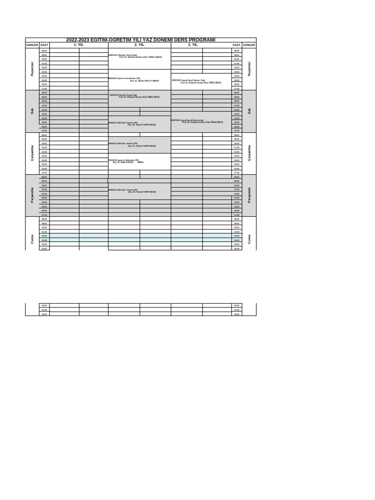 Yaz Okulu Ders Programı | PDF