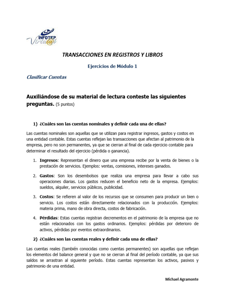 Actividad No. 1 Unidad 1 Modulo 1 AGramonte Michael | PDF | Contabilidad | Business