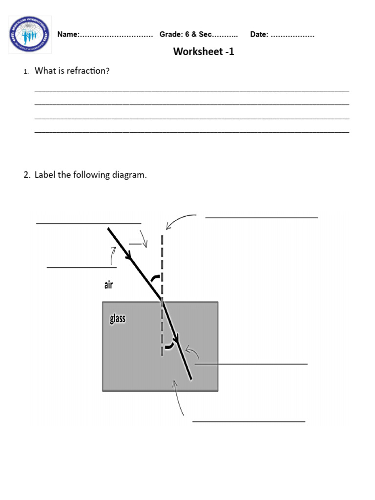 Refraction Worksheet 1 | PDF