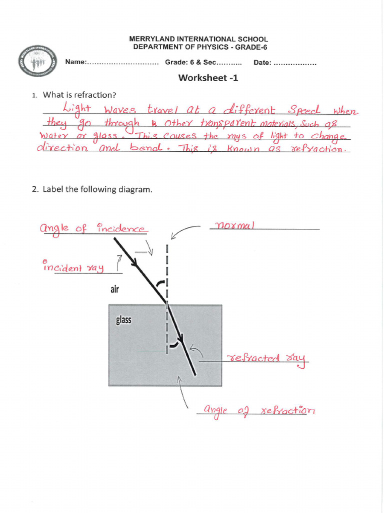 Answer Key Refraction | PDF