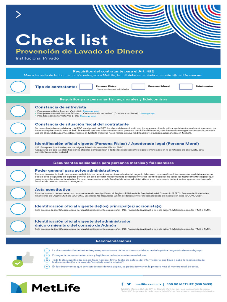 Check List Dinámico MEtlife | PDF | Póliza de seguros