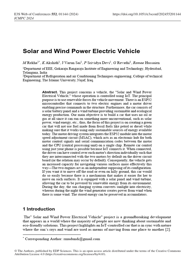 Solar and Wind Powered EV with IoT Control | PDF | Electric Power ...