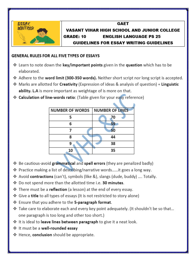 Essay Writing Guidelines for Grade 10 | PDF