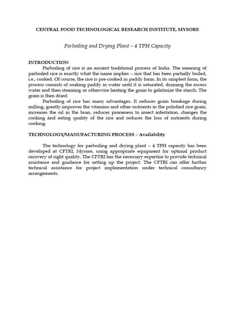 CFTRI Parboiling Method Overview | PDF | Rice | Cereals