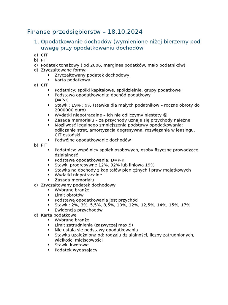 Finanse Przedsiębiorstw | PDF