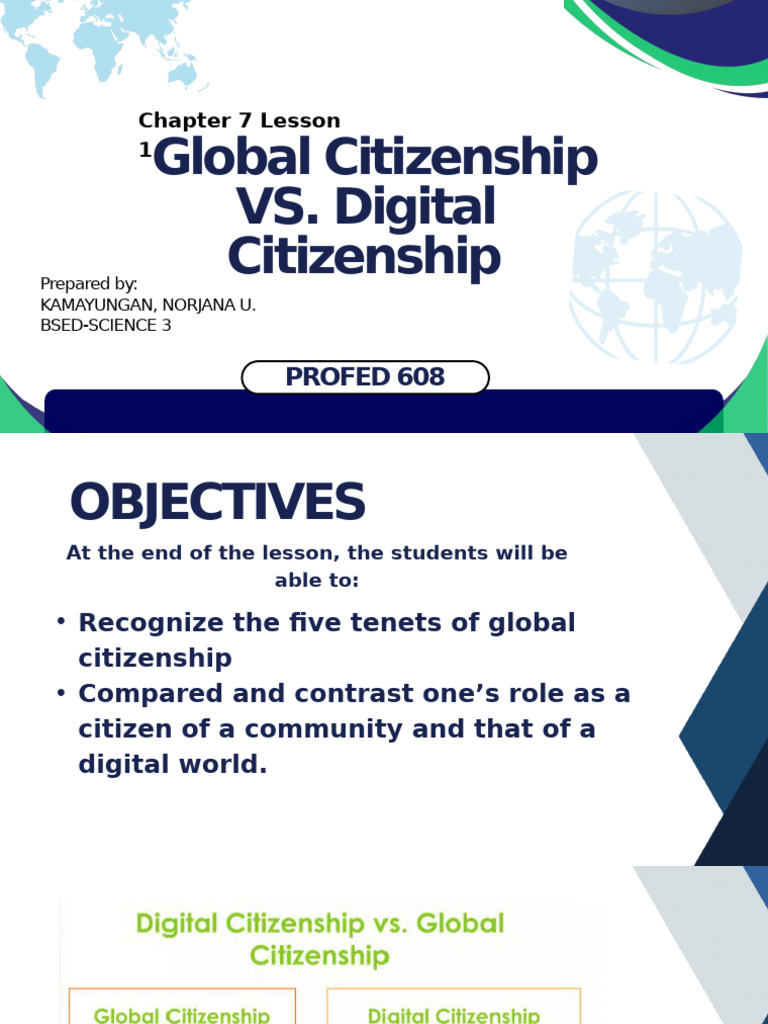 Chapter 7 L1 - Global Citizenship vs. Digital Citizenship Norjana | PDF