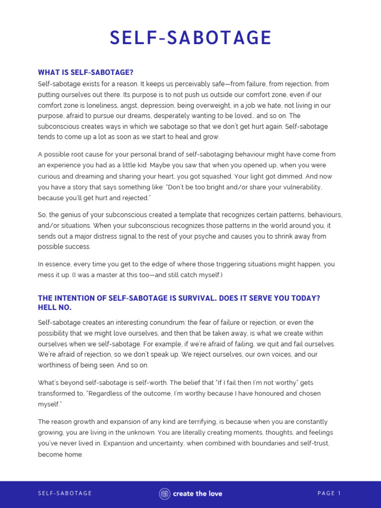Understanding Self-Sabotage Patterns | PDF | Psychological Concepts ...