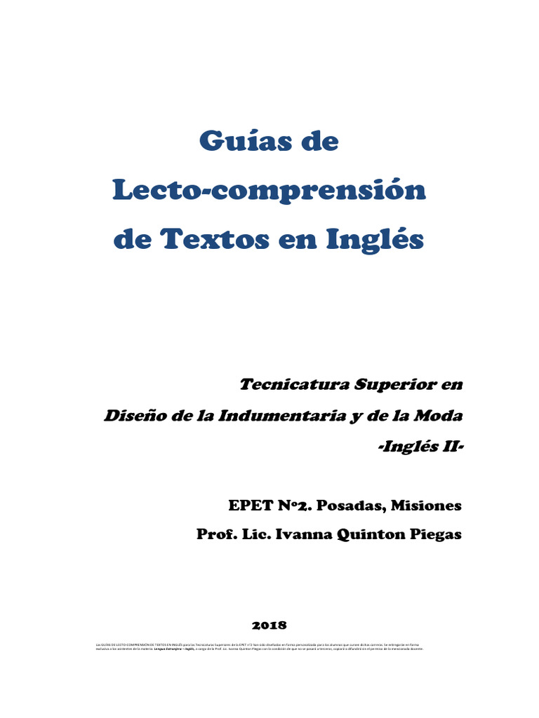 Guías Lecto-Comprensión Inglés EPET | PDF | Sherlock Holmes | Estética