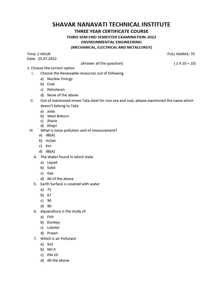 Sample Environmental Engineering | PDF | Human Impact On The ...