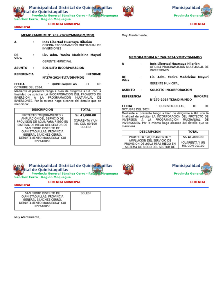 Memoramdum N°769-2024 | PDF