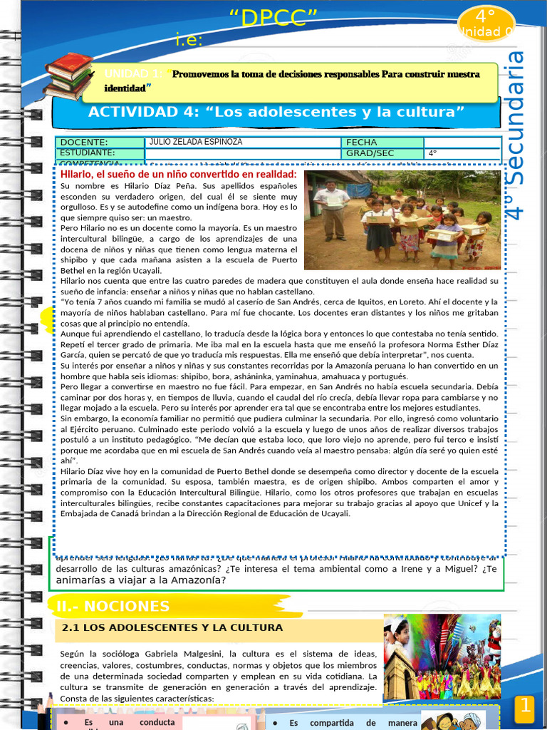 4° DPCC - Actv.04-Uni.1 2024 | PDF | Comportamiento | Adolescencia