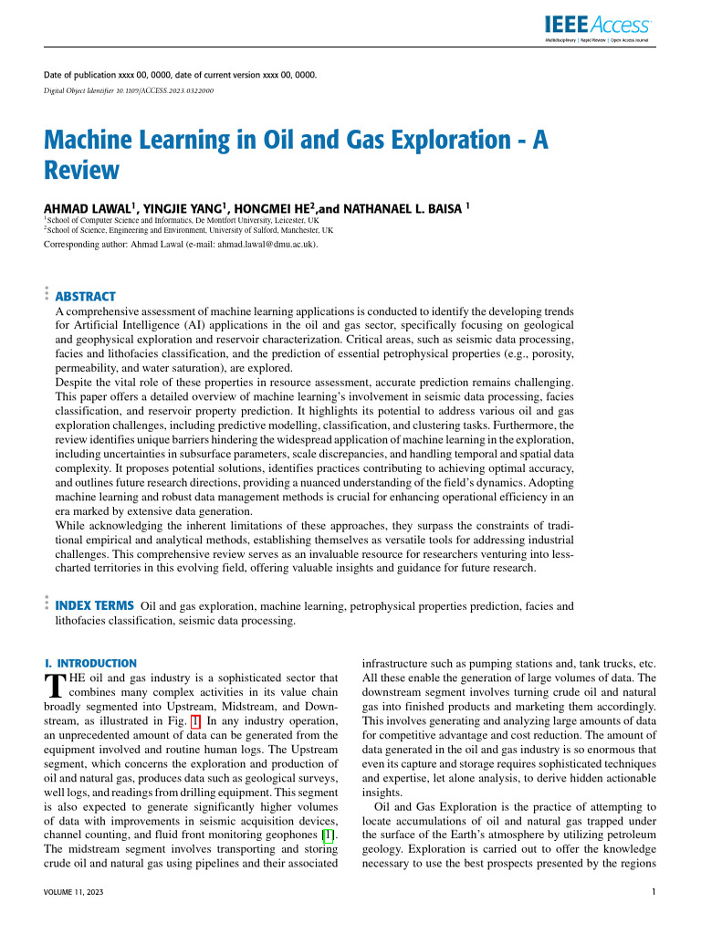 Machine Learning in Oil and Gas Exploration - A Re | PDF | Petroleum ...