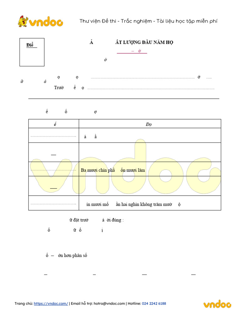 De Khao Sat Chat Luong Dau Nam Mon Toan Lop 5 | PDF