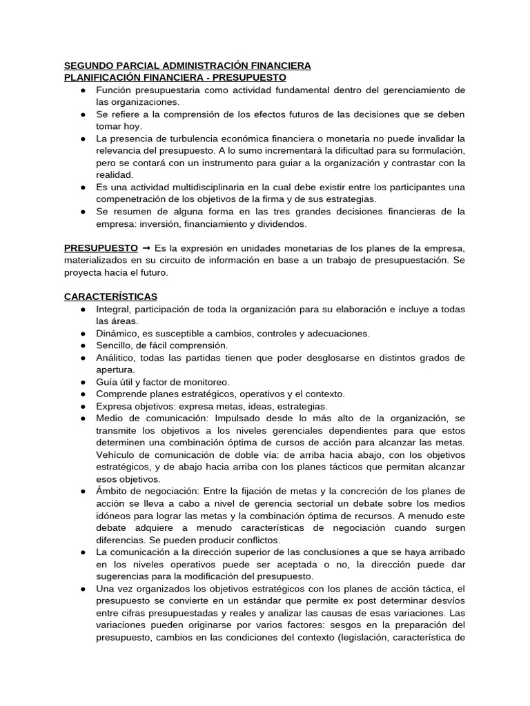 Segundo Parcial de Admin Financiera | PDF | Presupuesto | Rentabilidad sobre recursos propios