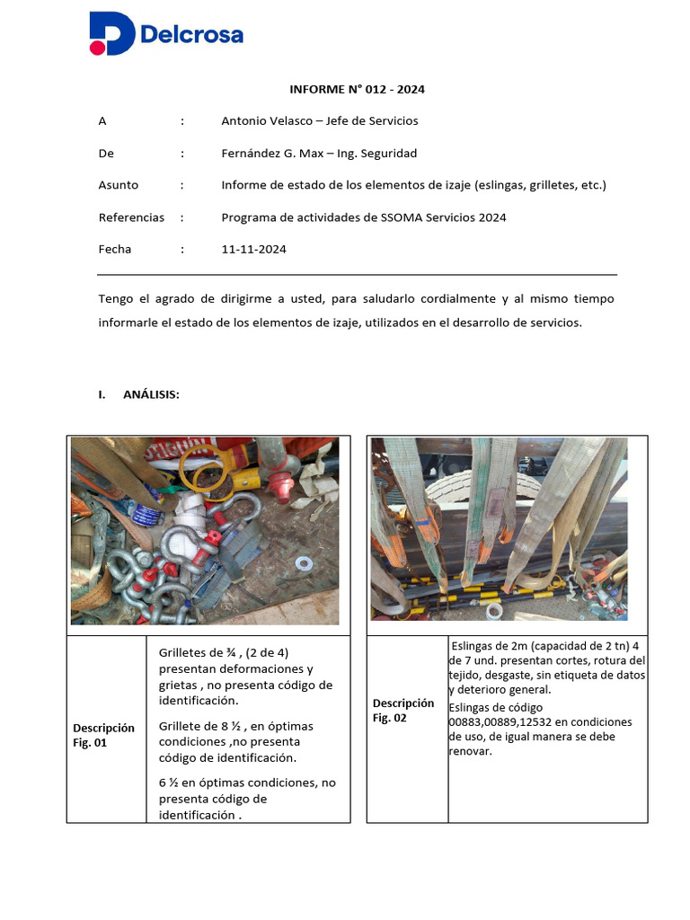 Informe #012 Inspeccion de aparejos | PDF