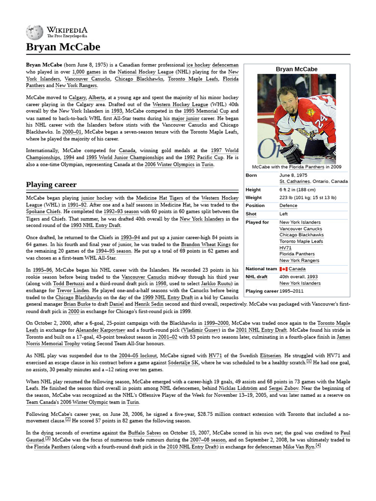 Bryan_McCabe | PDF | National Hockey League | Ice Hockey