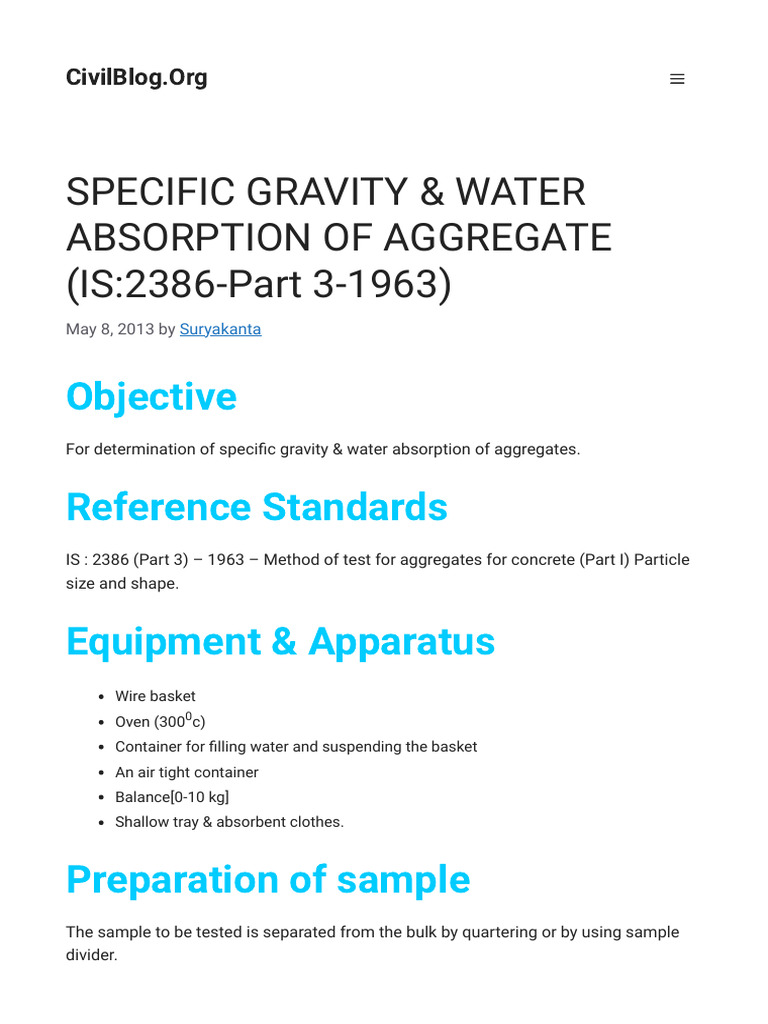 8 SPECIFIC GRAVITY & WATER ABSORPTION OF AGGREGATE (IS - 2386-Part 3 ...