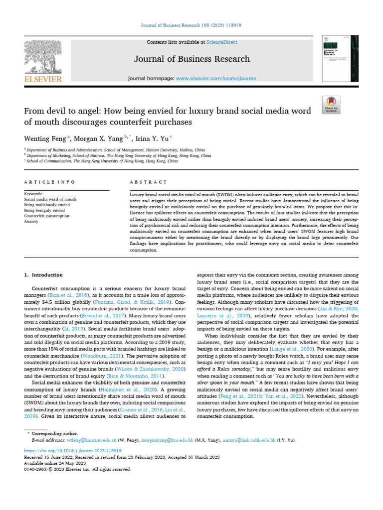 1 s2.0 S0148296323002771 Main | PDF | Envy | Brand