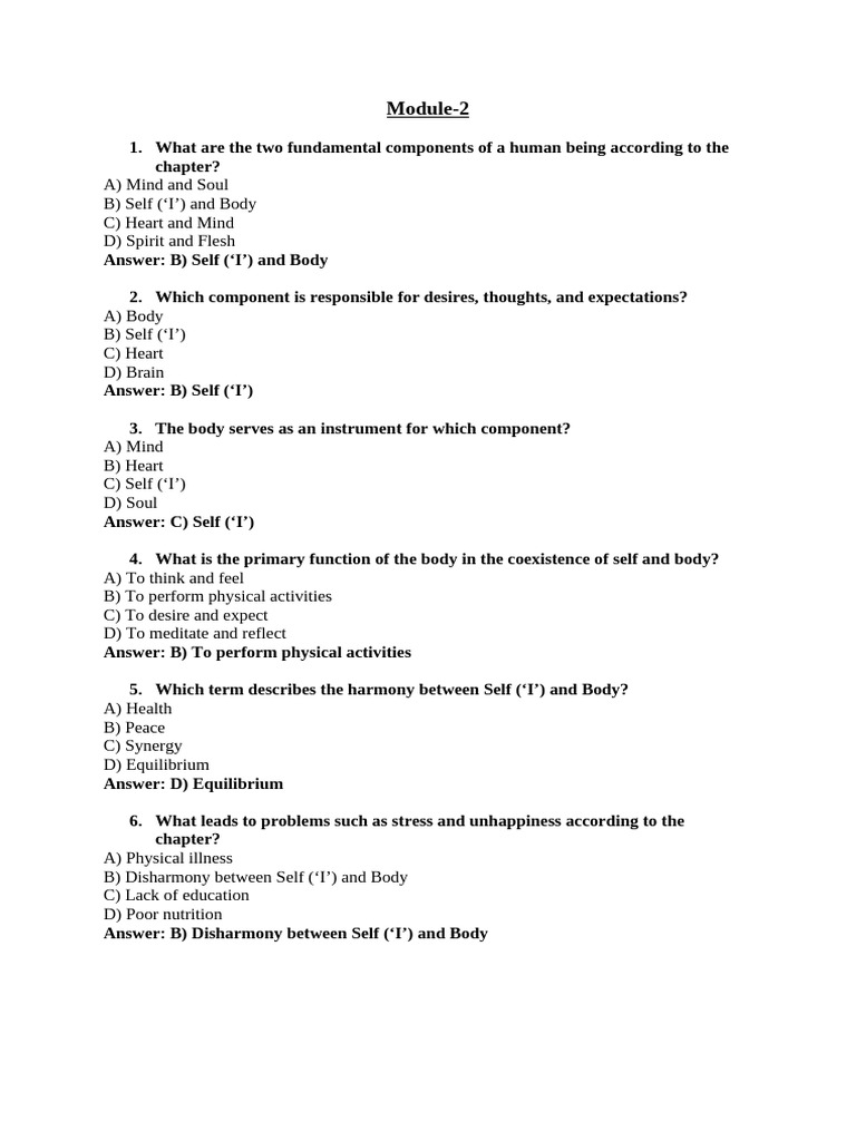 Sample Questions Module-2 | PDF | Happiness | Mind