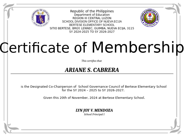 [SGC] Membership Certificate Template - BERTESE ES | PDF