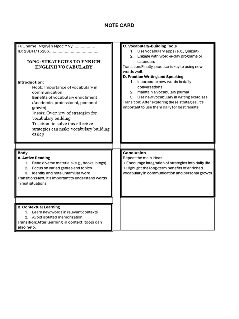 Note Card Public Speaking Task 1 | PDF