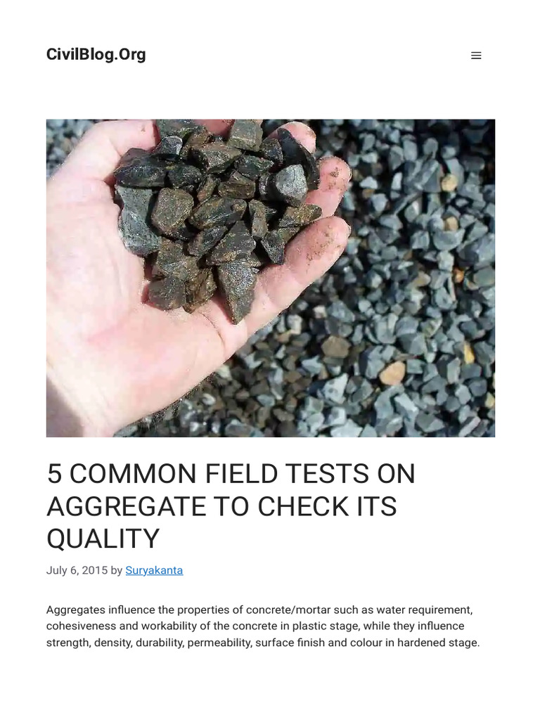 5 Common Field Tests On Aggregate To Check Its Quality | PDF | Concrete ...