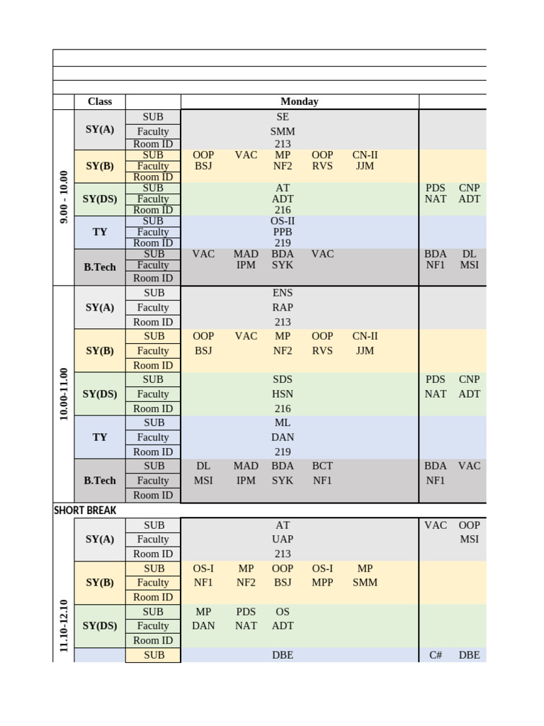 Master Time Table v3.0 | PDF