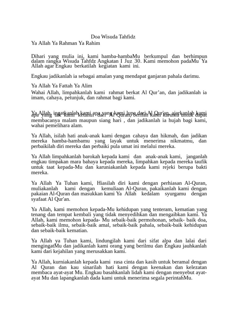 Doa Wisuda untuk Anak Tahfidz | PDF