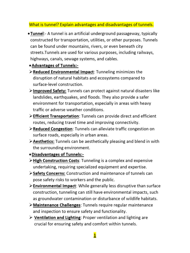 Advantages and Disadvantages of Tunnels | PDF | Tunnel | Earth Sciences