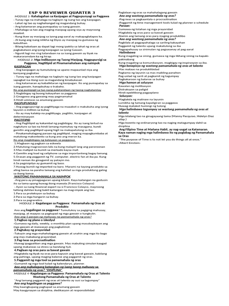 ESP 9 REVIEWER QUARTER 3 | PDF