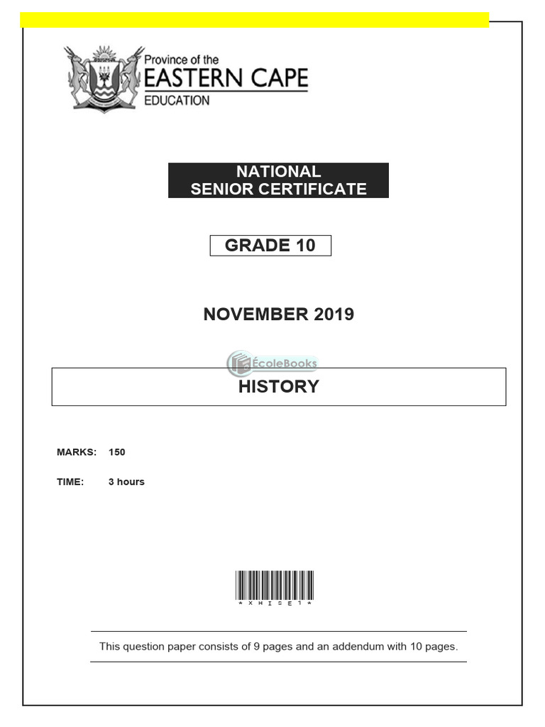 History Grade 10 Questions Paper November 2019 English D | PDF