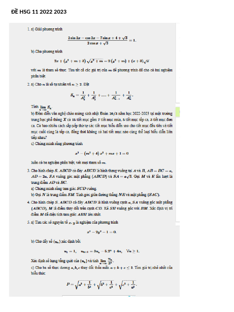 ĐỀ HSG 11 2022 2023 | PDF