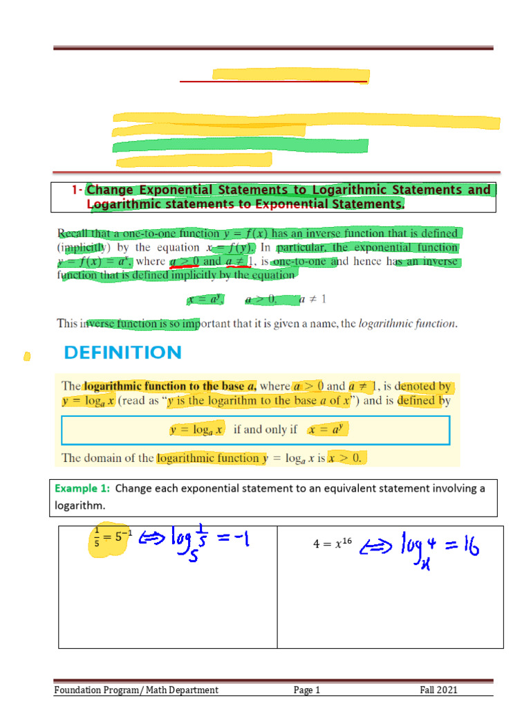 6.4 Logarithmic Function-Fall 2021_G002 | PDF | Function (Mathematics) | Exponential Function