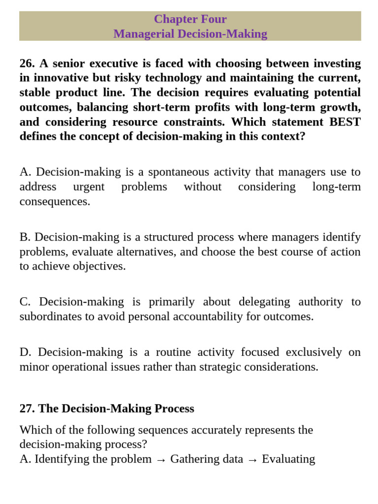 Intro Duction To Mgmt-Chapter Four - Decision-Making | PDF | Decision Making | Policy