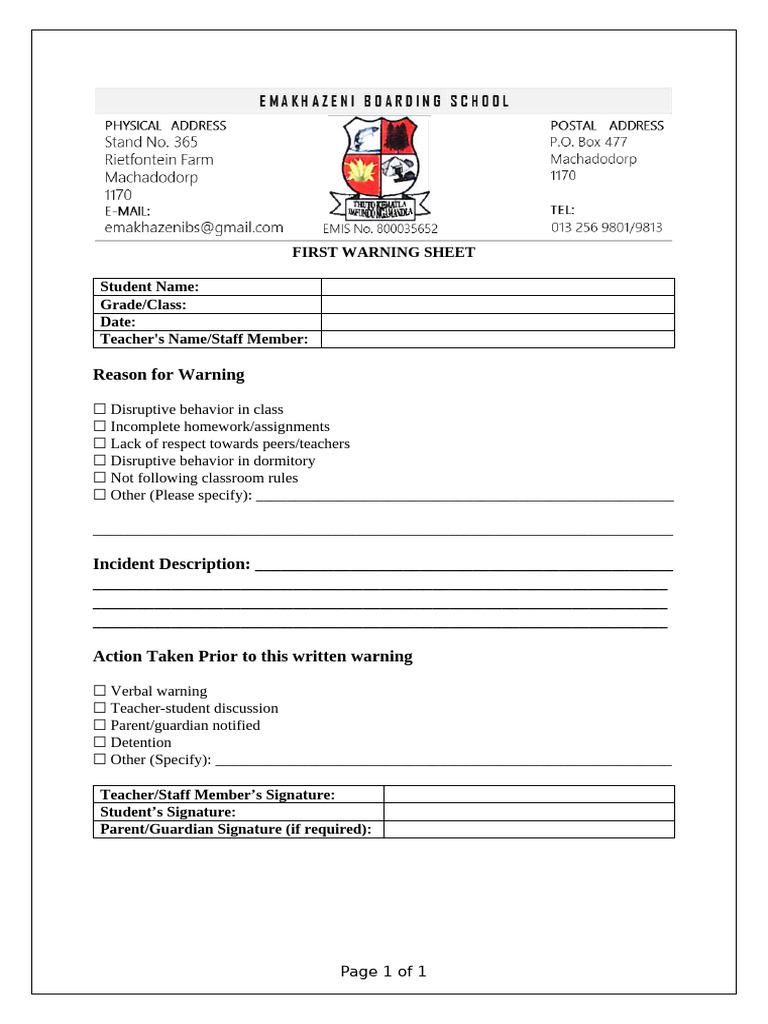 FIRST WARNING SHEET | PDF