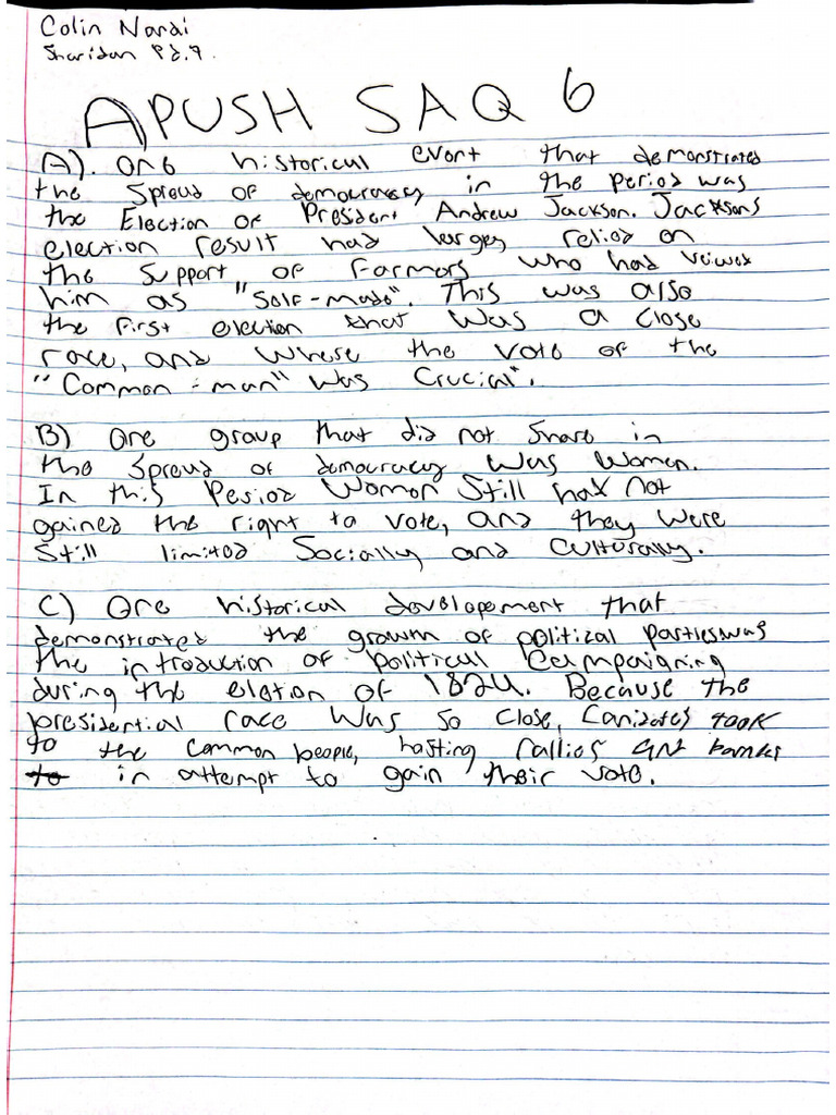 APUSH SAQ 6 | PDF