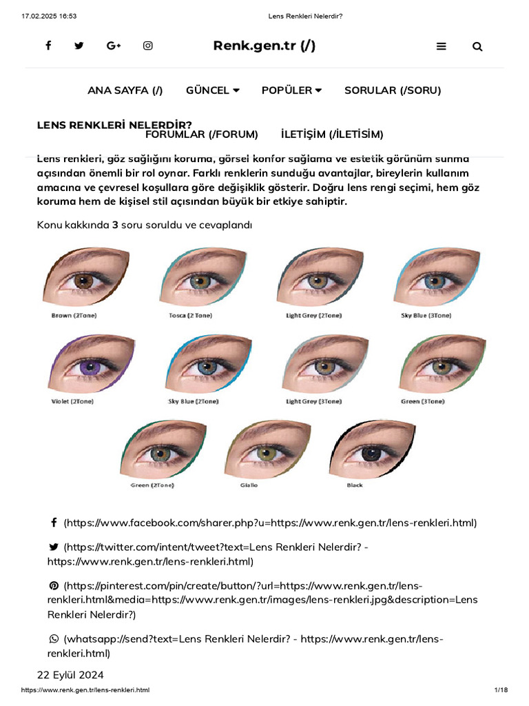 Lens Renkleri Nelerdir | PDF