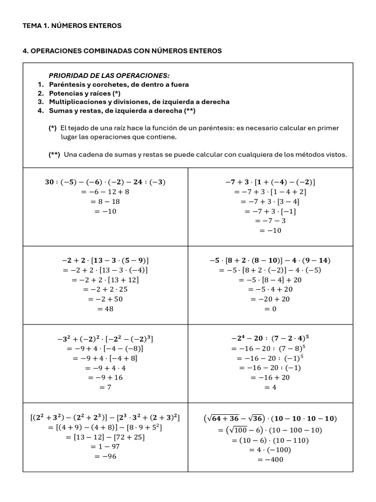 Operaciones Combinadas con Números Enteros | PDF | Entero | Matemáticas