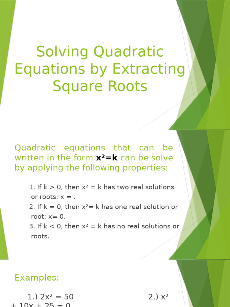 Solving Quadratic Equations By Extracting Square Roots Pdf