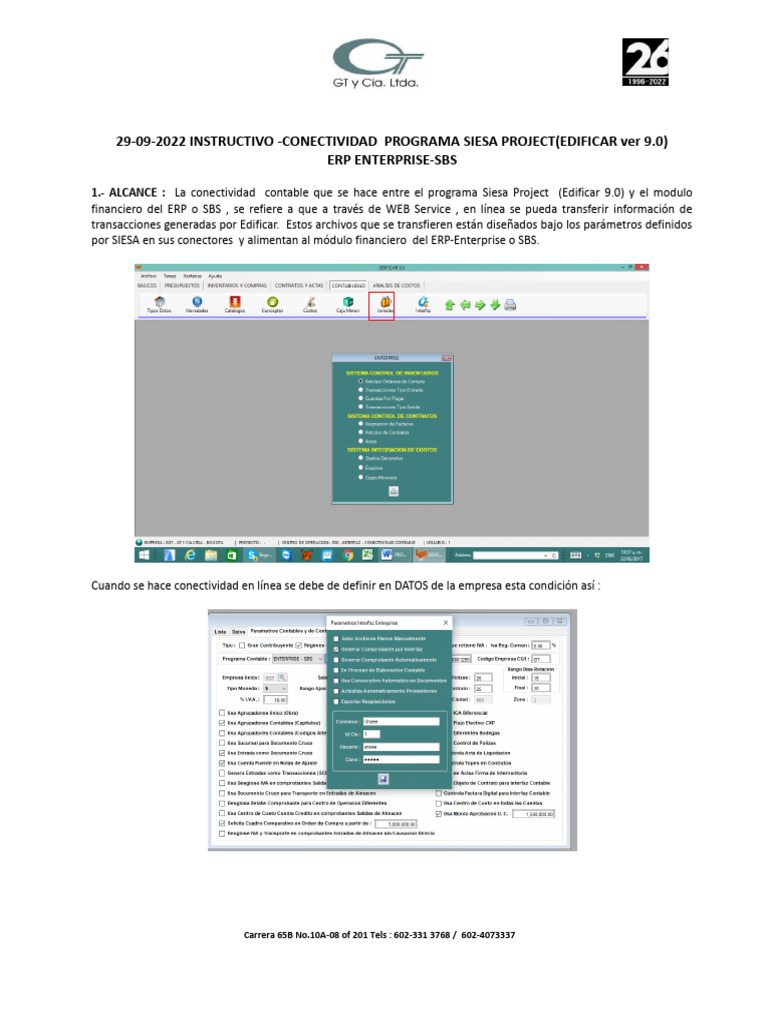 29 09 2022 Instructivo Procedimientos para Iniciar Interfaz Erp Enterprise SBS Edificar Ver 9 ...
