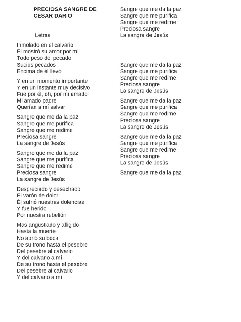 Preciosa Sangre de Cesar Dario | PDF