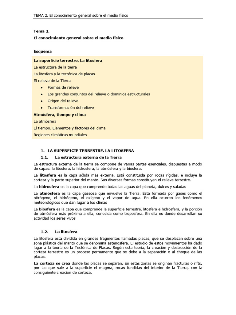 Tema2-El Conocimiento Sobre El Medio Fisico | PDF | Clima | Placas tectónicas