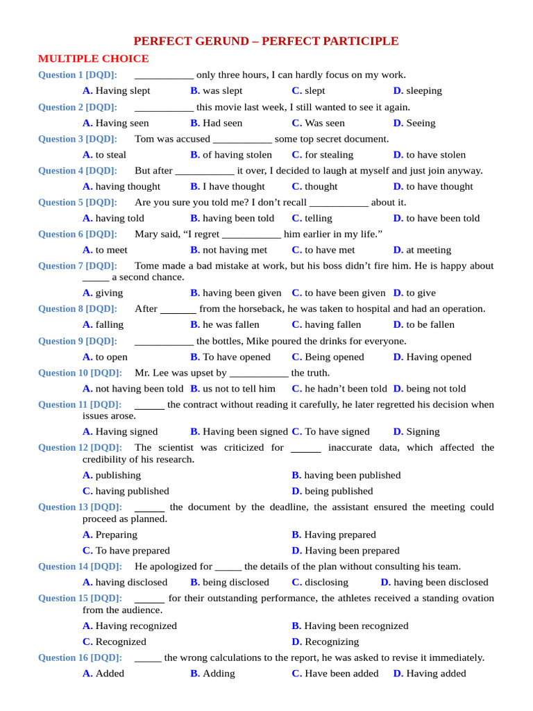 Perfect Gerund - Participle | PDF