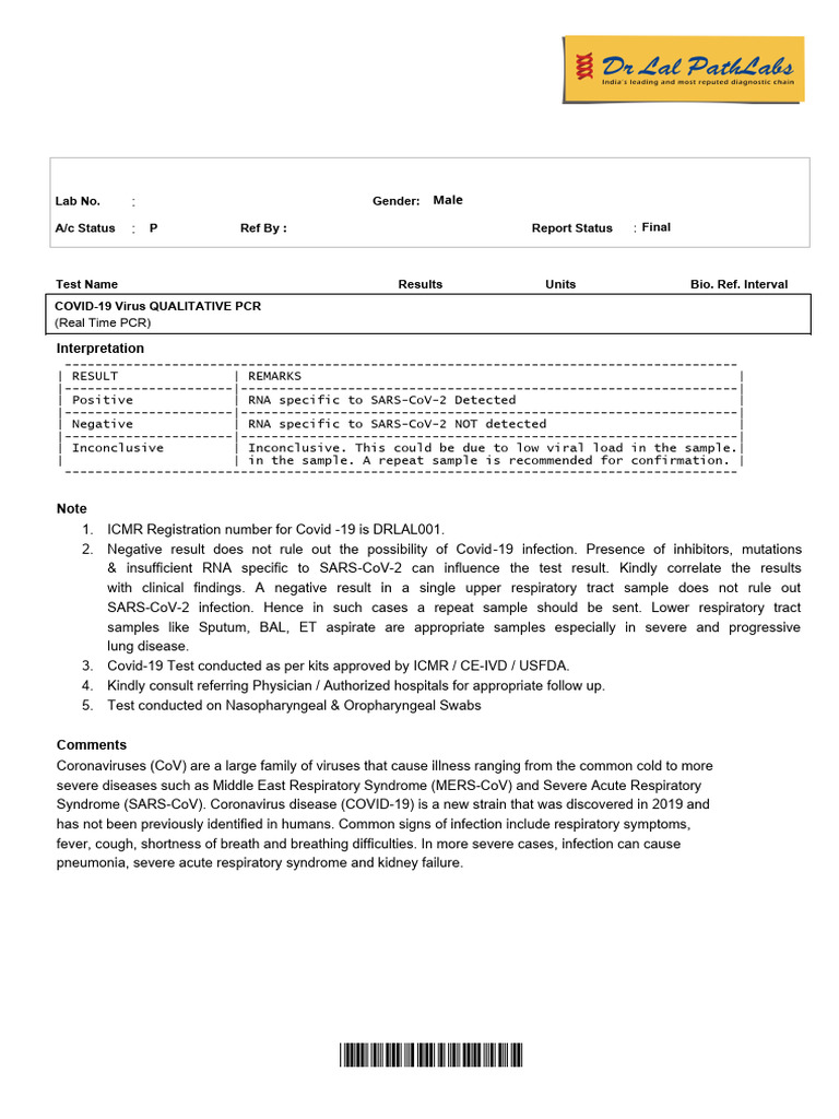 COVID-19 PCR Test Results Summary | PDF | Health Sciences | Diseases ...
