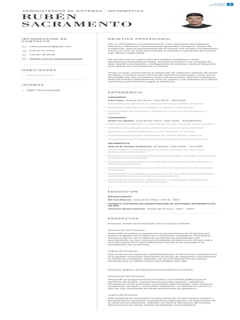 CV Ruben Sacramento | PDF | Aplicación movil | Software de la aplicacion